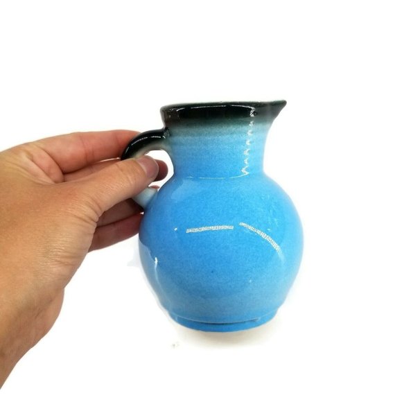 Unknown | Other | Vintage Ceramic Pottery Blue Pitcher With Black Top ...